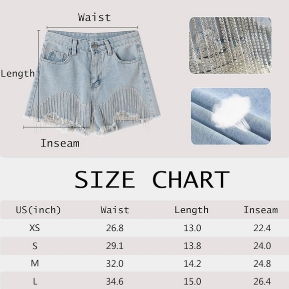 Shorts | High Waist Ripped Rhinestone Tassel Denim Jean Fringe Shorts ...